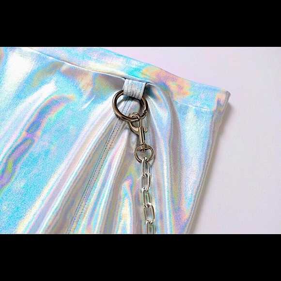 Skirts | Silver Holographic Chain Mini Skirt | Poshmark